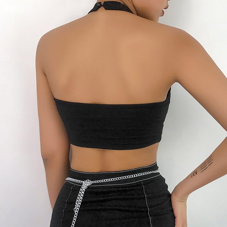 Backless Tank Top Mesh Crop T-Shirt - PokeKawa