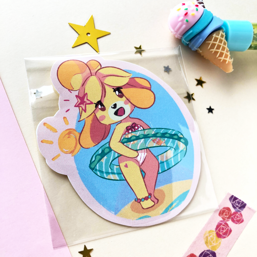 Beach Isabelle Animal Crossing Vinyl Sticker (1x sticker) - PokeKawa